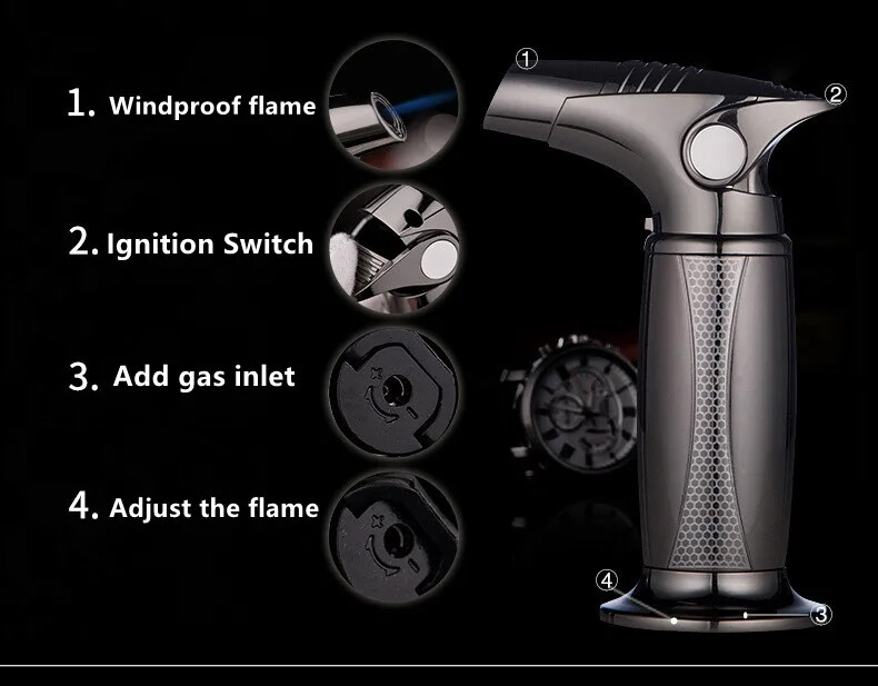 JOBON Windproof Butane Gas Lighter Metal Turbo Flame Torch Jet Airbrush ...