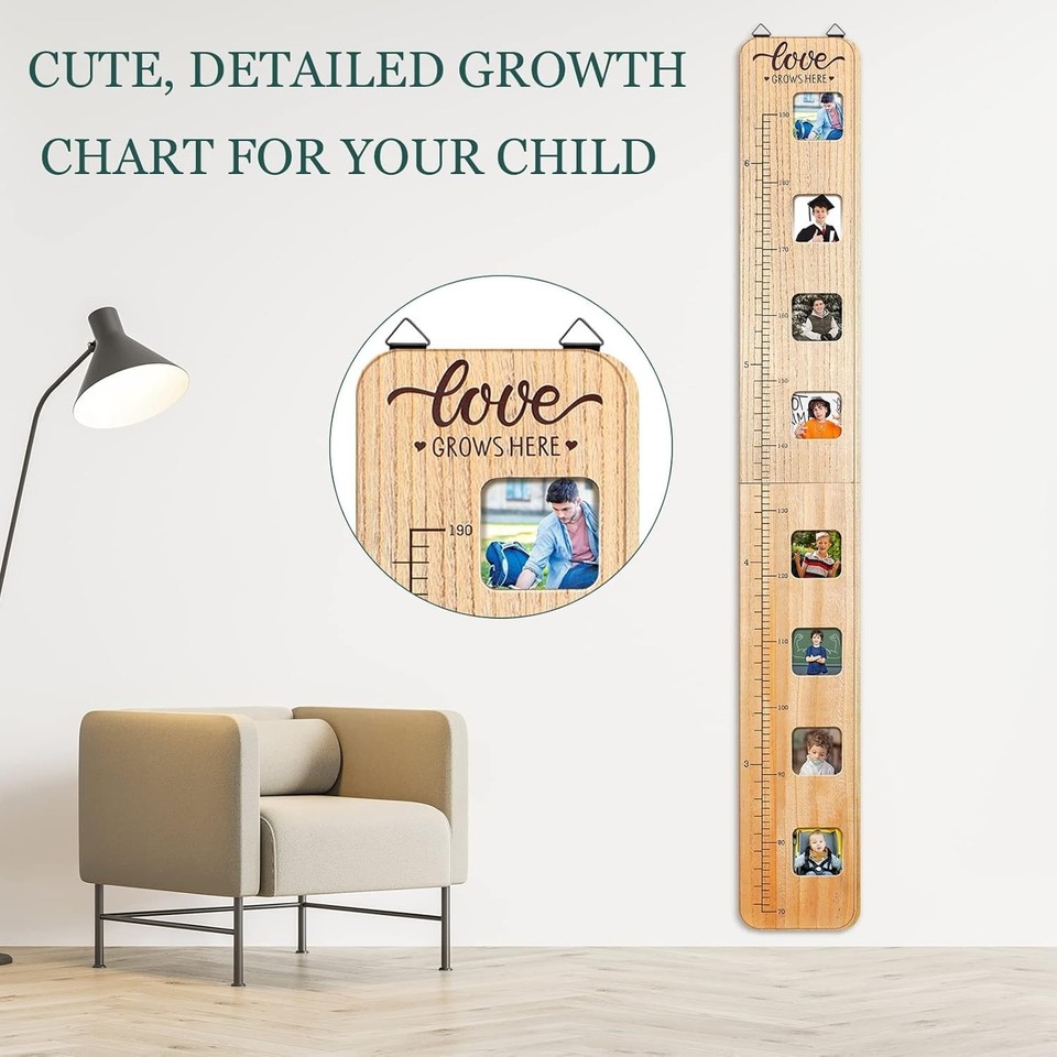 Wooden Kids Growth Chart Wall Ruler with Photo Frames Height ...