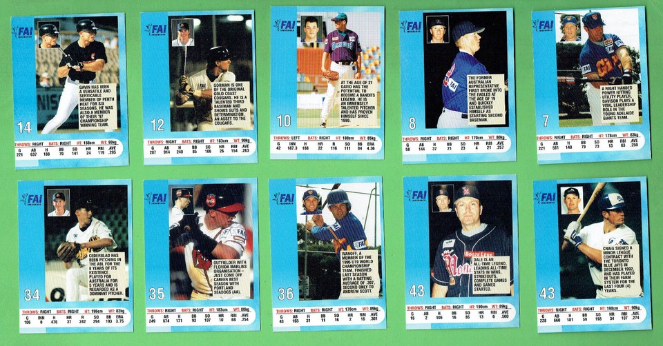 #D376. TEN(10) 1997/1998 FAI AUSTRALIAN BASEBALL CARDS | eBay