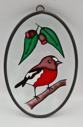 Robin Red Breast Bird Stained Glass Oval Suncatcher Hanging Leadlight ...