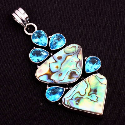 Abalone Shell Blue Topaz Gemstone Ethnic Handmade Pendant Jewelry 2.68 ...