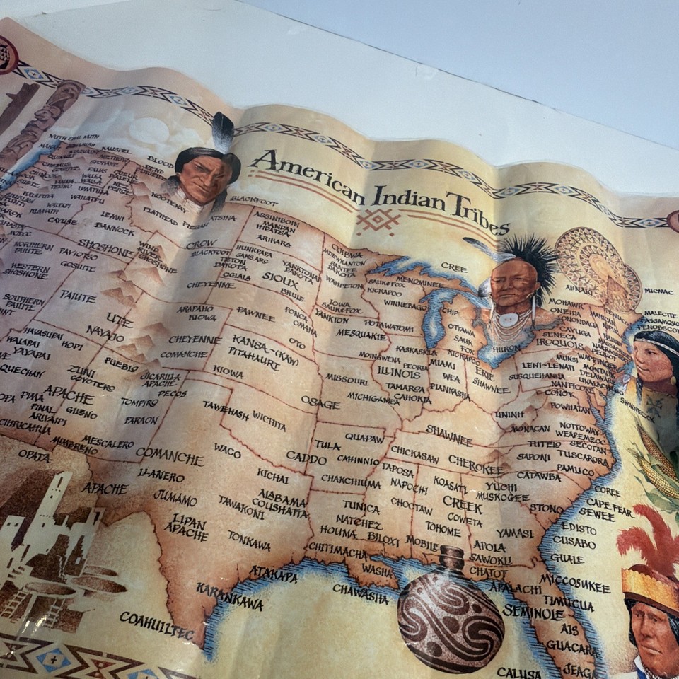 Vintage American Tribes Map Poster 1988 23x17 | eBay