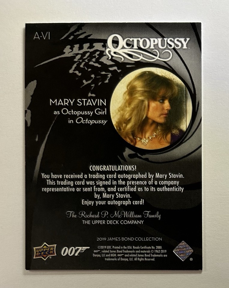 JAMES BOND COLLECTION MARY STAVIN AUTOGRAPH #A-VI 2019 UPPER DECK ...