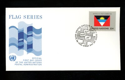 UN United Nations FDC NY #486 UNPA Geneva Cachet Flag 1986 Antigua and ...