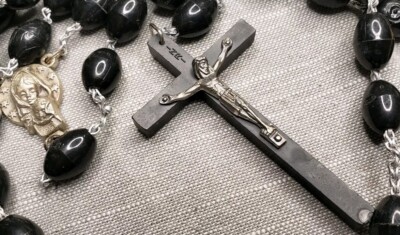 Vintage Rosary Large Black Beads Christian A1 | eBay