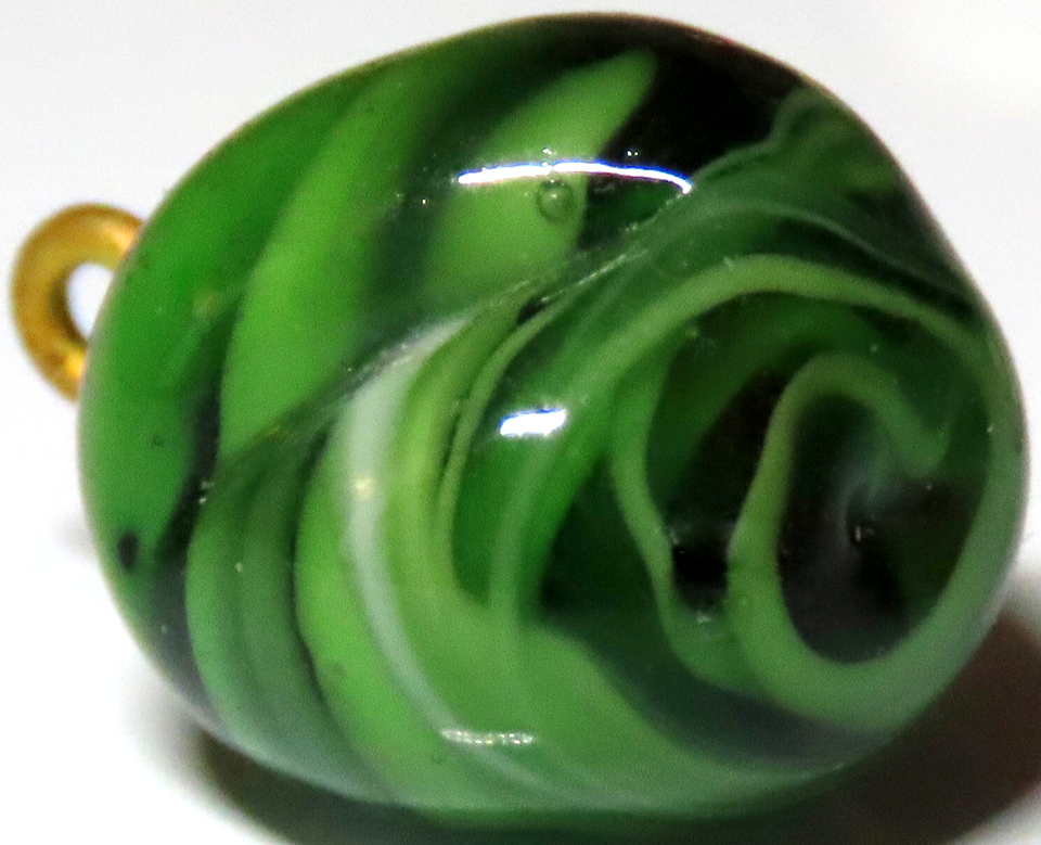 ANTIQUE VICTORIAN EMERALD GREEN & MILKY WHITE SWIRLED GLASS CHARM ...