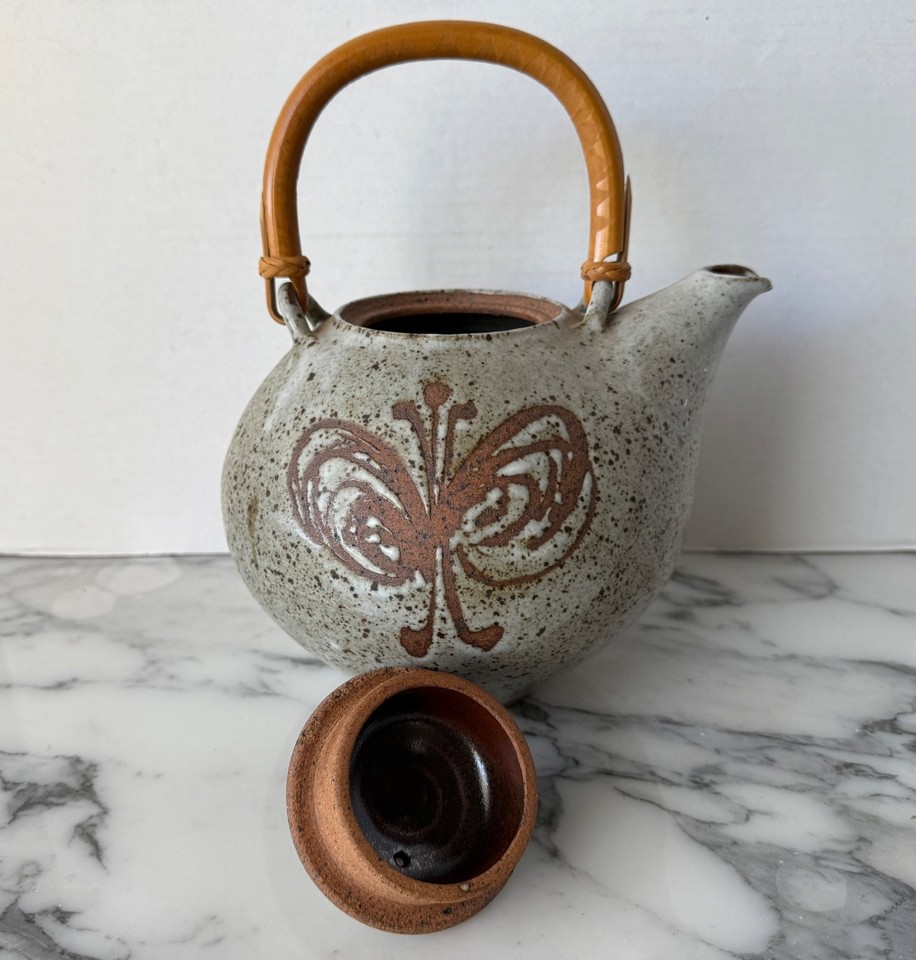 RARE studio pottery BUTTERFLY TEAPOT by artist ROBIN RIGHTON British ...
