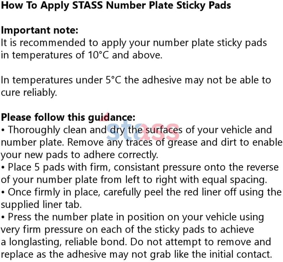 STASS "XTRA-THICK" Number Plate Sticky Pads, Heavy Duty, Extra Strong ...