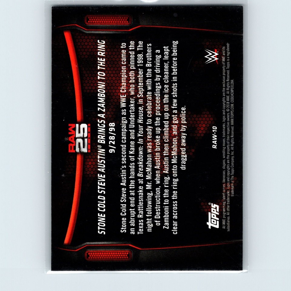2018 Topps WWE Then Now Forever Stone Cold Steve Austin #RAW-10 25 ...