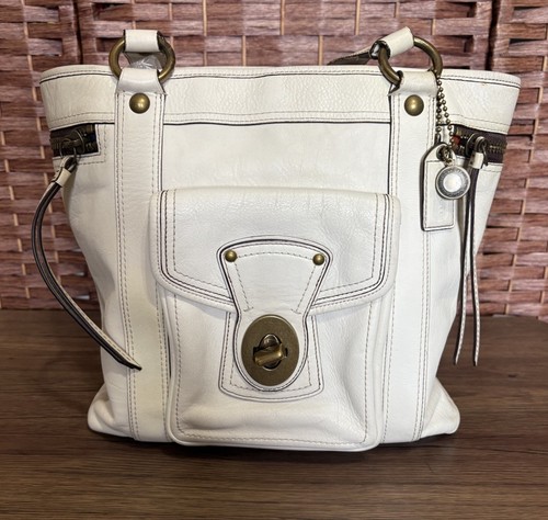 COACH 10650 GIGI 65TH ANNIVERSARY WHITE LEATHER TOTE SATCHEL PURSE | eBay