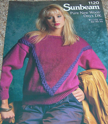 Original Sunbeam Knitting Pattern Lady's DK Sweater with Cable Trim ...
