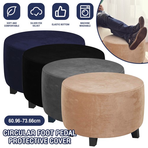 Round Ottoman Cover Stretch Ottoman Cover Soft Plush Round Footstool ...