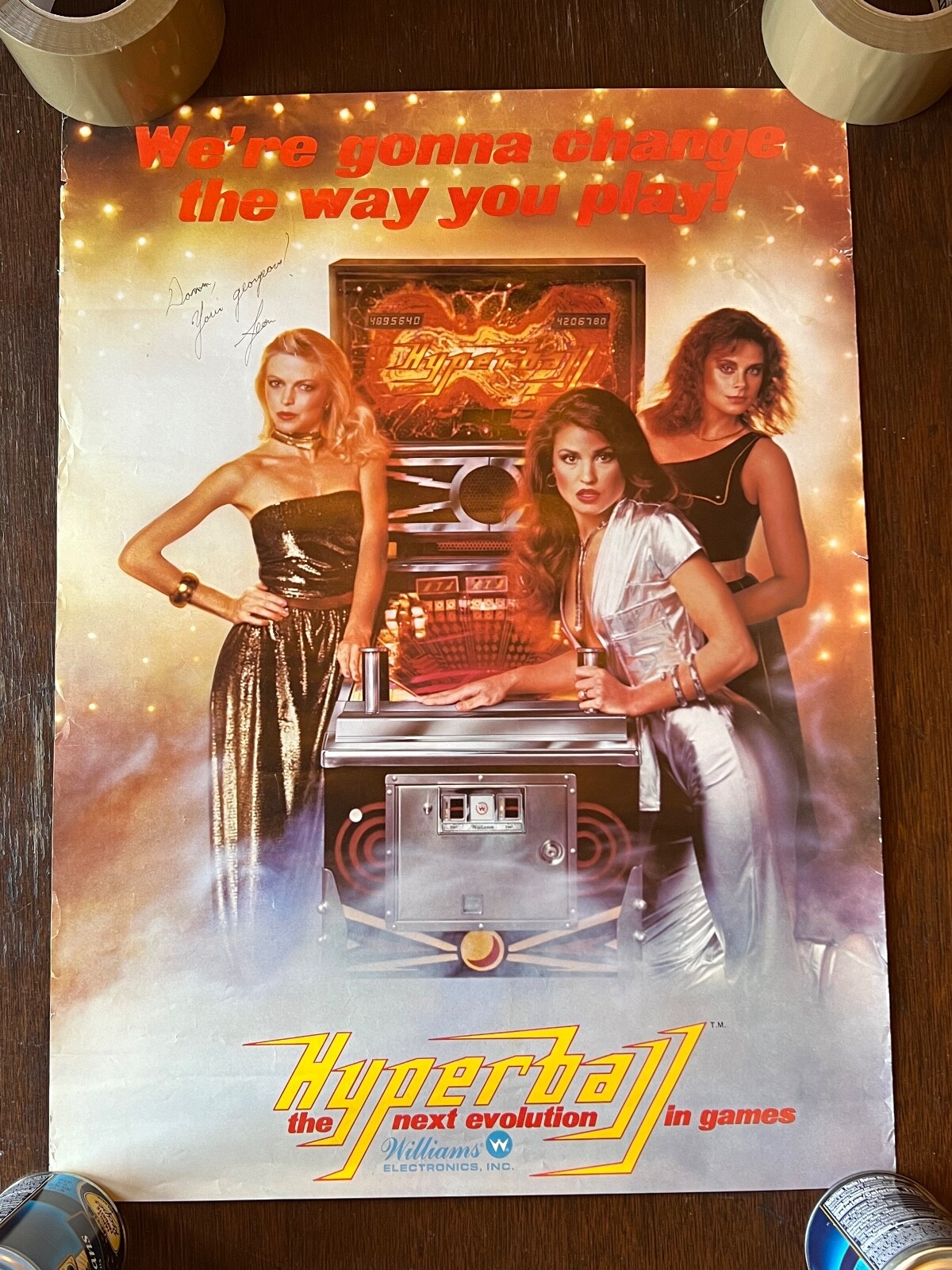 Williams HYPERBALL pinball poster - signed by Jean, one of the models ...