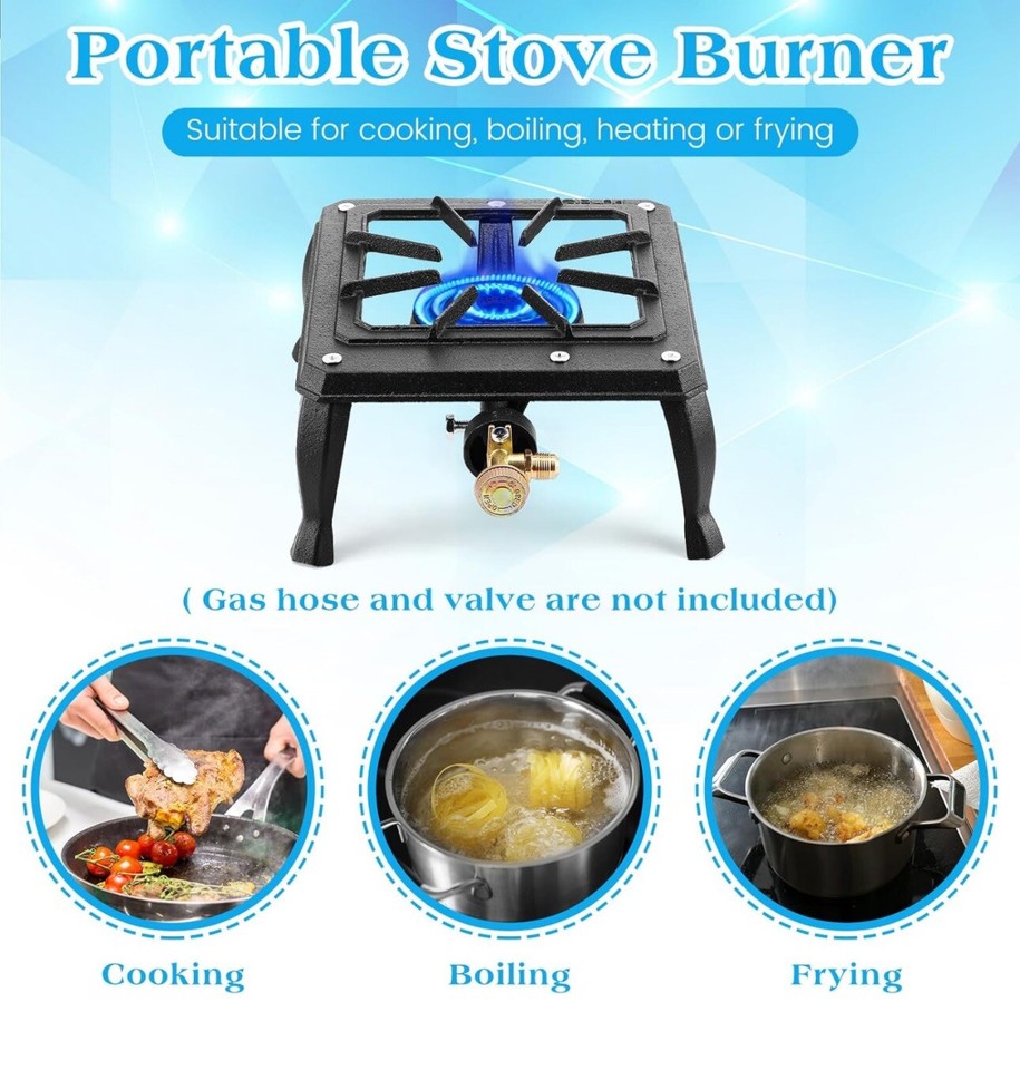 Single Portable Burner Cast Iron Propane LPG Gas Stove Outdoor Camping ...