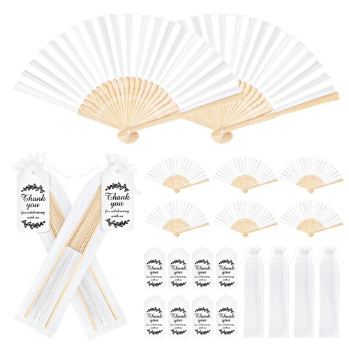 50Set Wedding Hand Fans Party Favors White Folding Handheld Fans Bulk ...