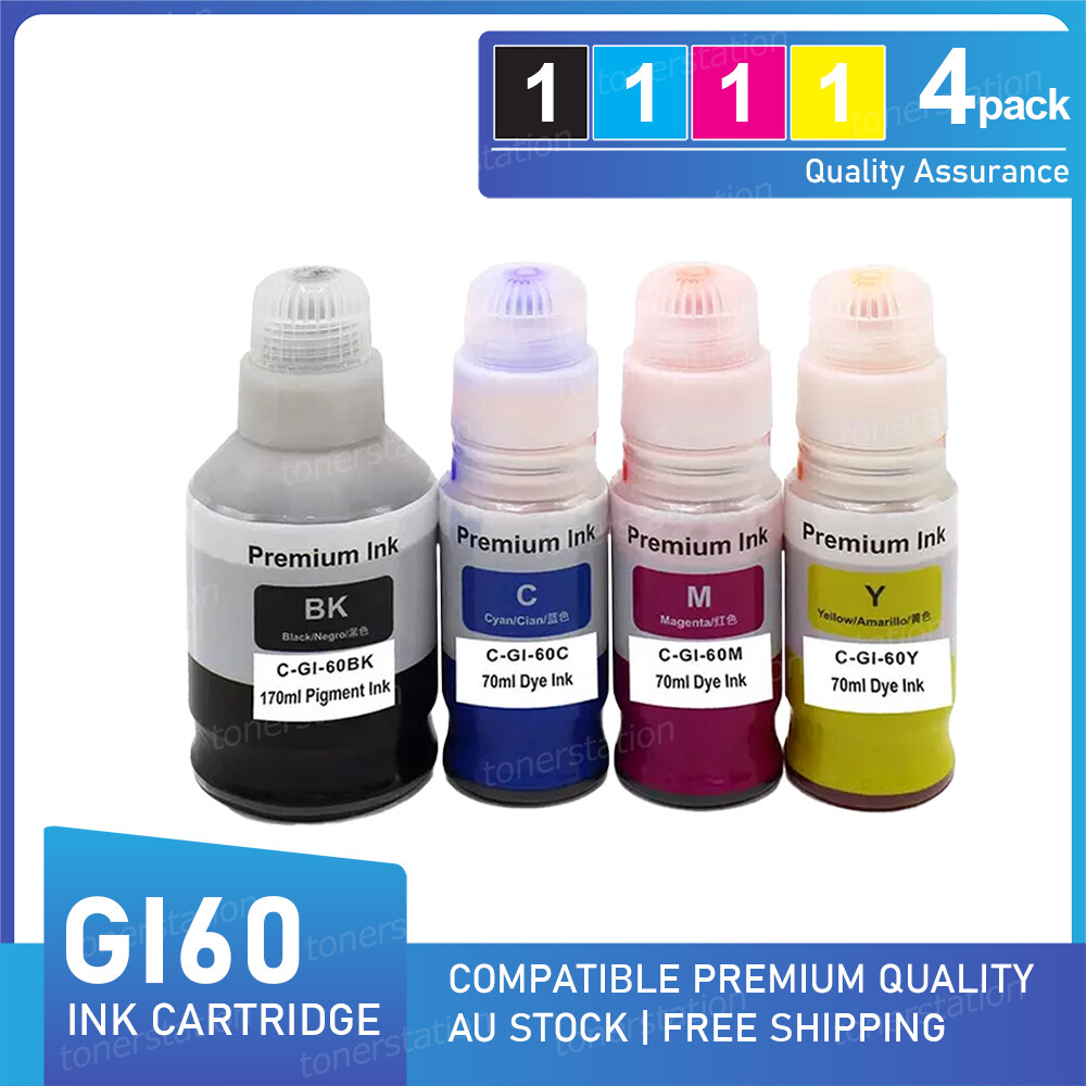 4x Compatible Ink Bottles GI60 for Canon PIXMA Endurance G6060 G6065 ...