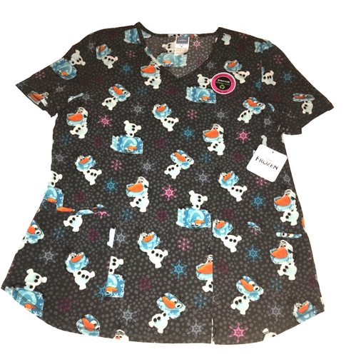 FROZEN’S OLAF BRAND NEW WOMENS SCRUB TOP SZ M ULTRA SOFT STRETCH V-NECK ...