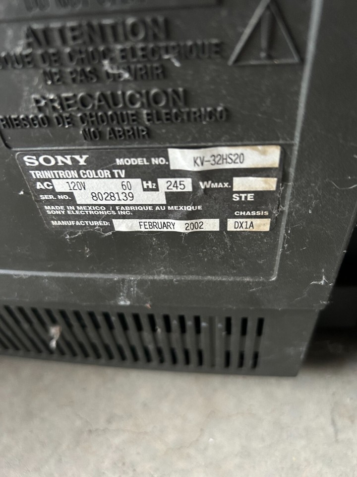 Sony FD Trinitron WEGA KV-32HS20 32 in 480i CRT. TV. Composite Inputs ...