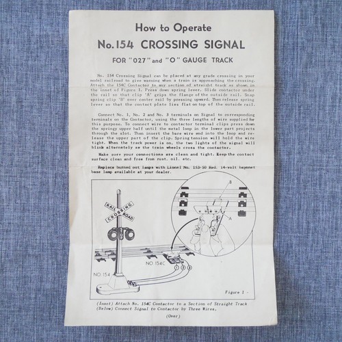1950 Lionel No. 154 Crossing Signal Instruction Sheet Model Railroad ...