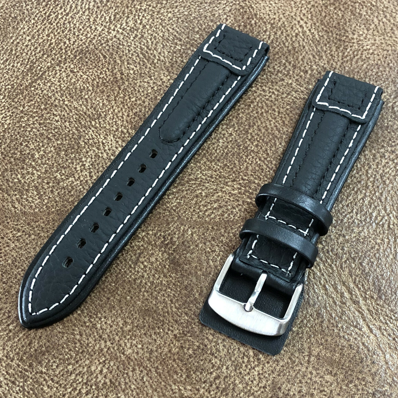Size 20/22mm Military Pilot Aviator Style Padded Leather Watch Strap ...