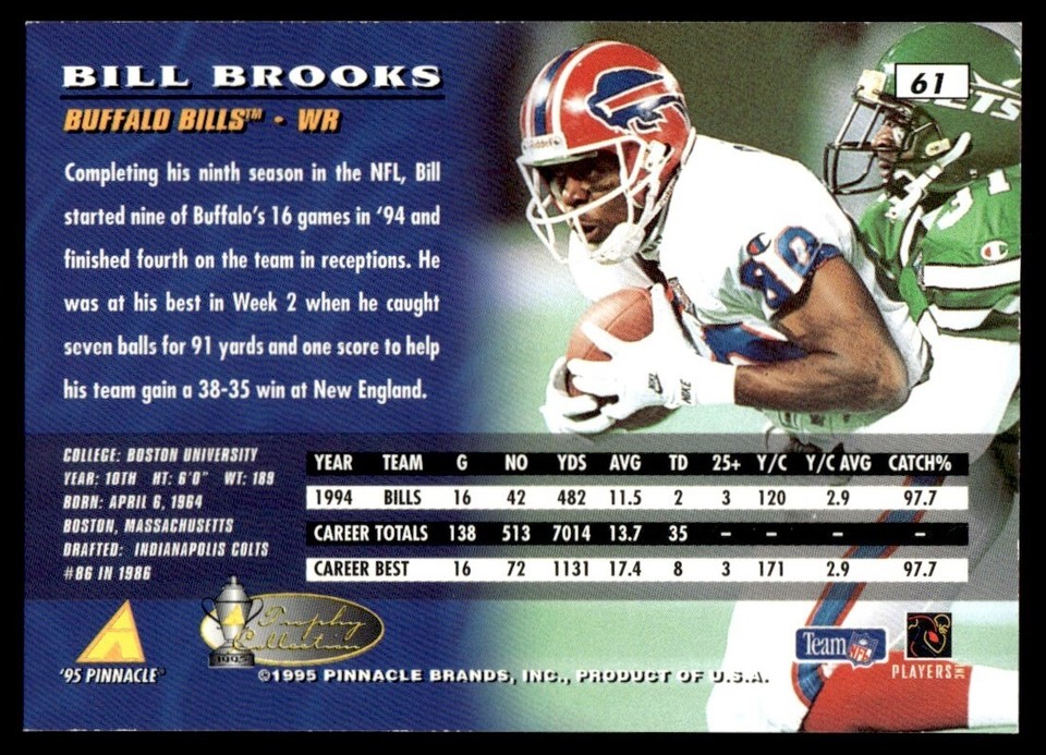 1995 Pinnacle Trophy Collection Bill Brooks G38 Buffalo Bills #61 | eBay