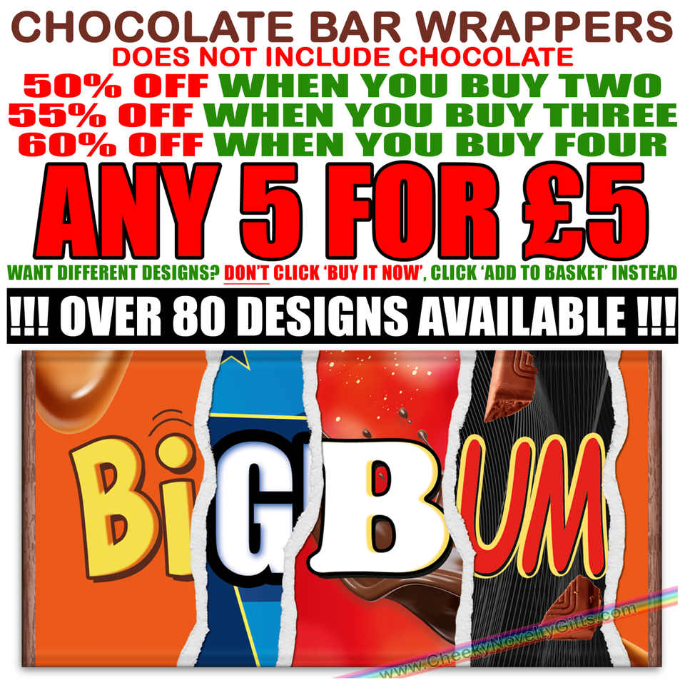 ANY 5 FOR £5 Funny Chocolate Bar Wrappers Rude Novelty Jokes Fun Gift ...