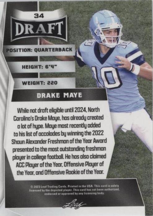 2023 Leaf Draft Drake Maye #34 for sale | eBay