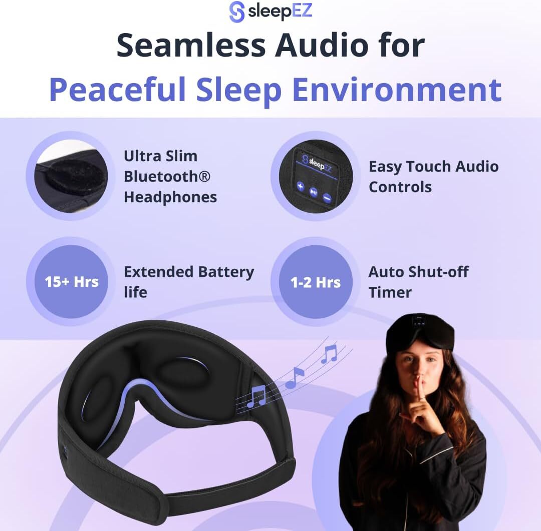 SleepEZ - Dreamy Sounds Sleep Mask - Total Blackout Eye Mask for Deep ...