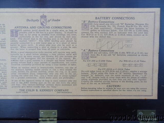1923 Colin B. Kennedy Co. Exposed Tube Radio - St Louis & San Francisco ...