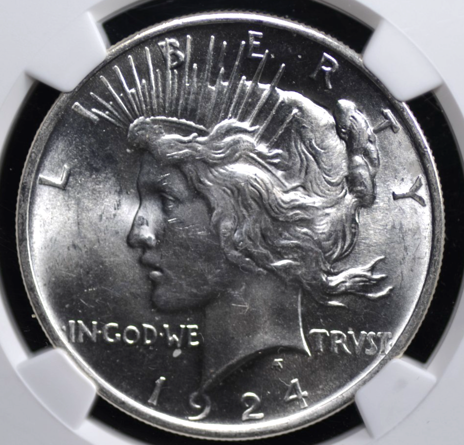 1924 PEACE DOLLAR NGC MS 63 BRILLIANT SILVER CARTWHEEL, SMOOTH AND ...