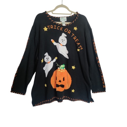 Vintage 1990s The Quacker Factory Halloween Sweater Ghosts Pumpkins ...