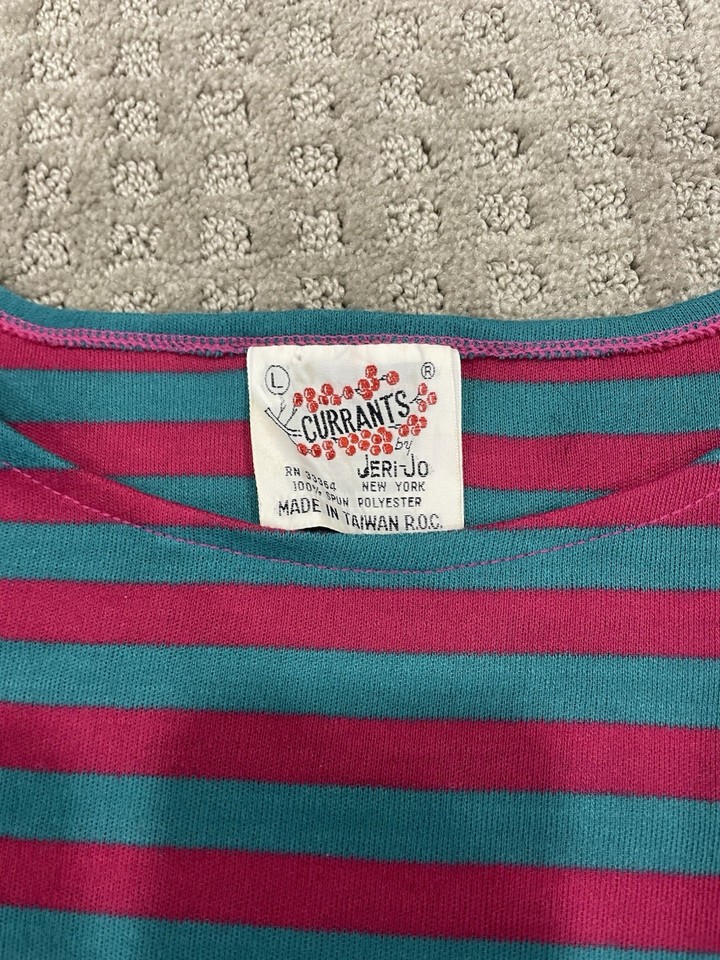 Currants by Jerijo Pink Teal Striped Ruffle Button Knit Blouse ...
