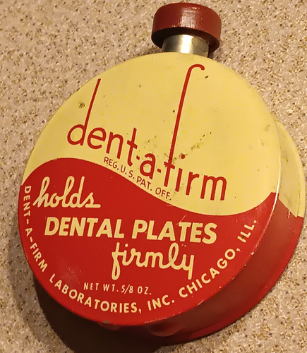 Antique 1930s DENT-A-FIRM Dental Dentures Adhesive Applicator TIN USA ...