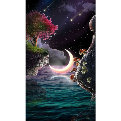 Large Moon Tree 5D Round Diamond Painting Cross Stitch Embroidery Decor ...