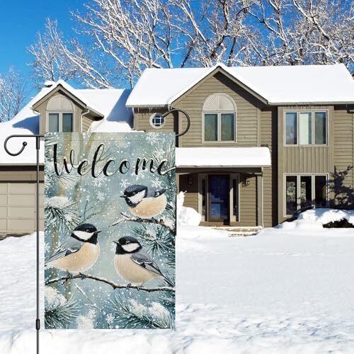Welcome Winter Garden Flag 12x18 Inch Double Sided Burlap Winter Birds ...