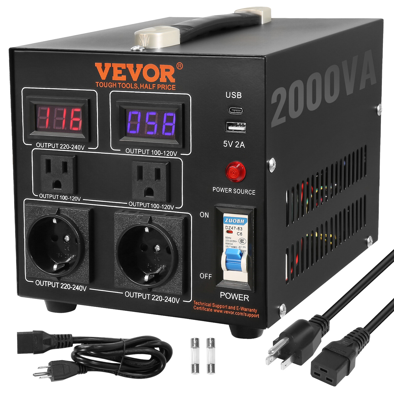 VEVOR 2000W Voltage Converter Transformer Step Up/Down 220V-110V /110V ...