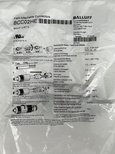 Connector Confectionnable Balluff BCC02HE | eBay