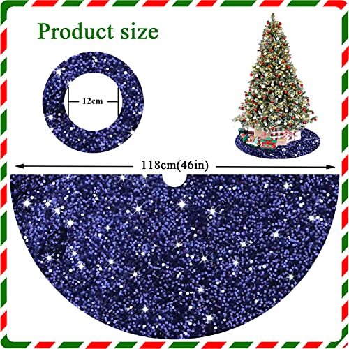 Christmas Tree Skirt Sequined Velvet Tree Mat Christmas 48 Inch Navy ...