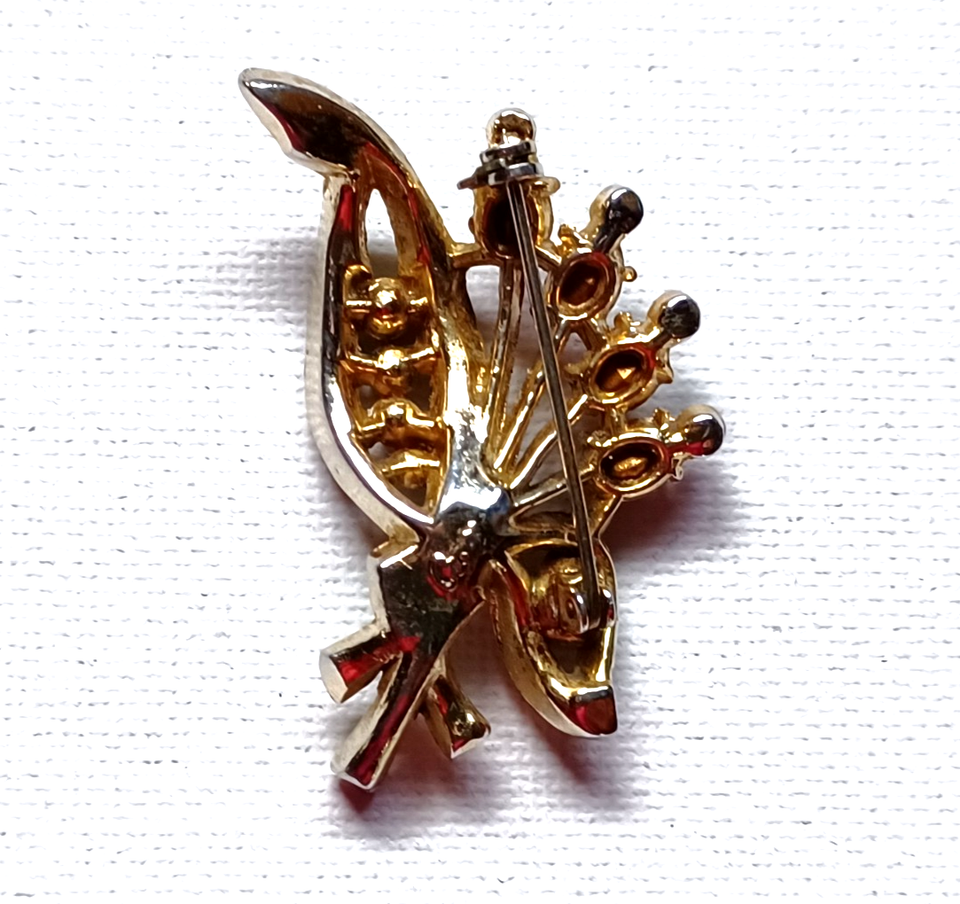 Vintage Signed Coro Red & Clear Rhinestone Flower Brooch | eBay