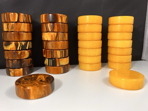 30 VTG. 1.72” Crisloid Bakelite Butterscotch & Brown Swirl Backgammon Chips ONLY | eBay