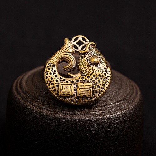 Chinese Folk Bronze Copper Fengshui Hollow Fish Fu Coin Money Wealth ...