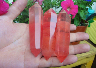3 Pcs Pretty Red Smelt Quartz Crystal Double Point Wand Healing 90 ...