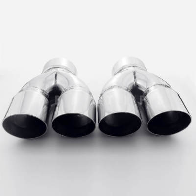 Pair 3" Inlet Angle Cut Dual Wall Stainless Steel Exhaust Tips 3" Round ...