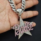 Women Silver Shiny Barbie Star Charm & Iced Cubic Zirconia Cuban Chain ...