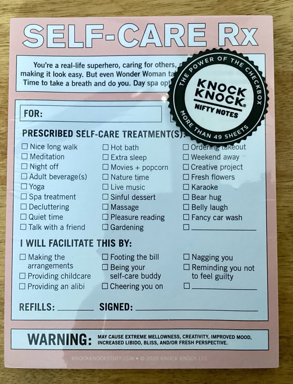 KNOCK, KNOCK NIFTY NOTES, Humorous Self Care RX, 49+ Sheets, 5 1/2” by ...