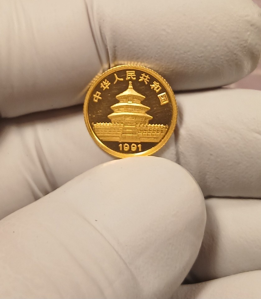 1991 China Panda Bamboo 5 Yuan Coin 1/20th oz .999 Fine Gold Small Date ...