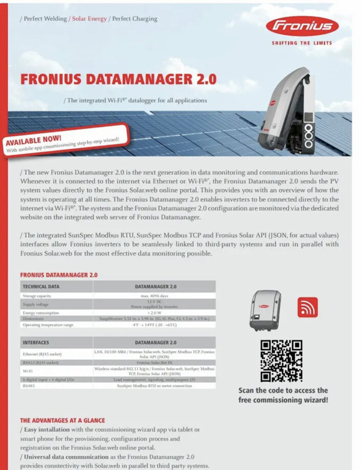 Fronius Datamanager 2.0 WLAN Plug-In Card for Symo Inverters (4,240,038 ...
