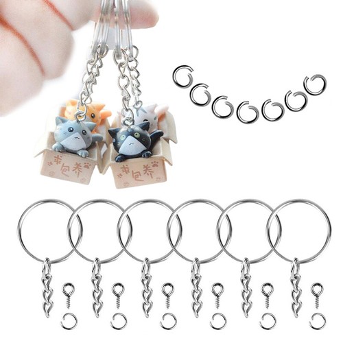 150pcs Key Ring with Chain Split Jump Rings with Screw Eye Pins DIY ...