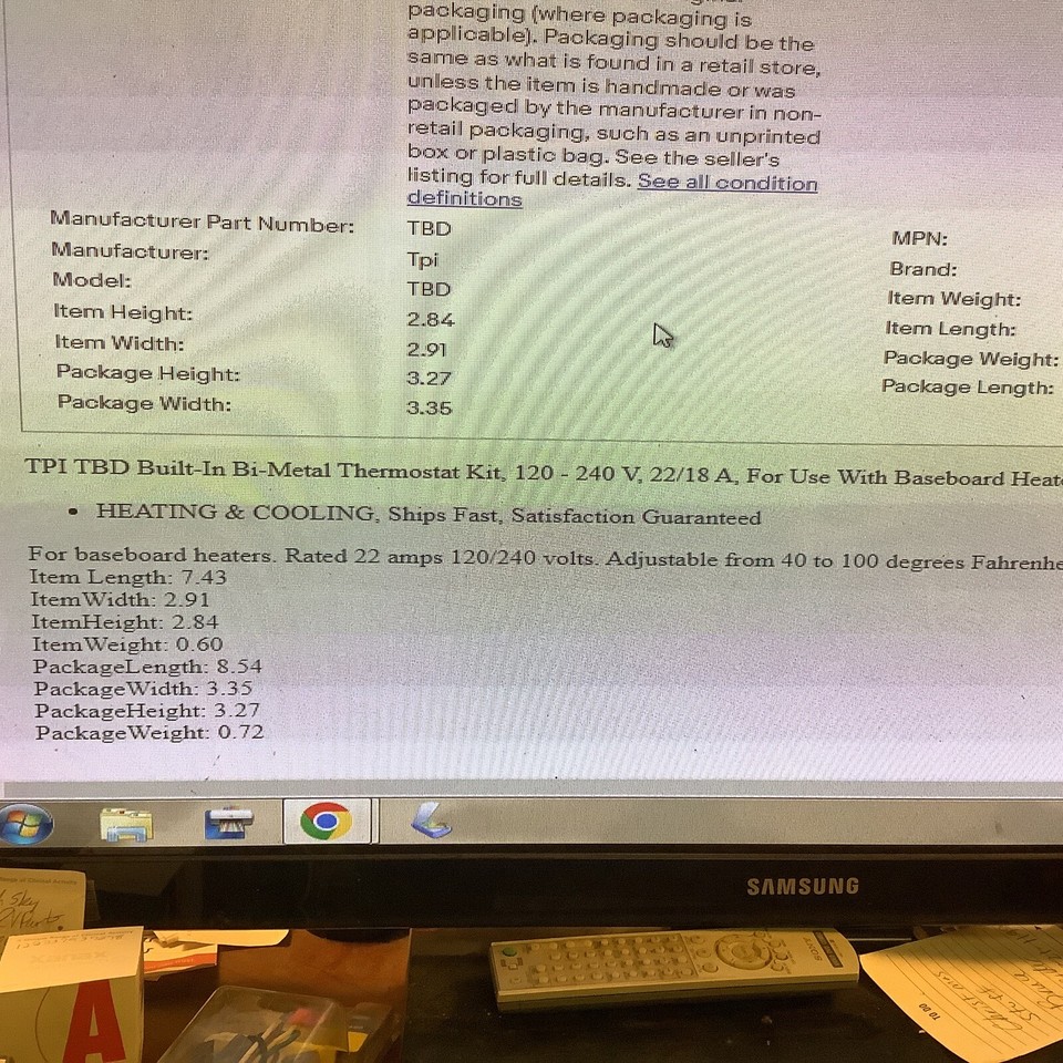 TPI Corp Model:TBD Heater Thermostat Kit,Double Pole 22-Amps 120/240 ...