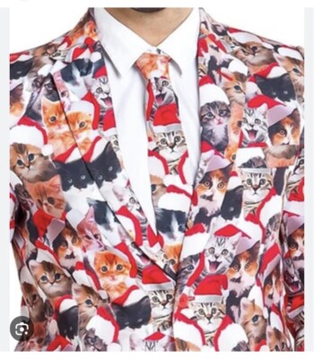 Tipsy Elves Men’s Meowy Christmas Cat Blazer With Tie Size 38J Holiday ...